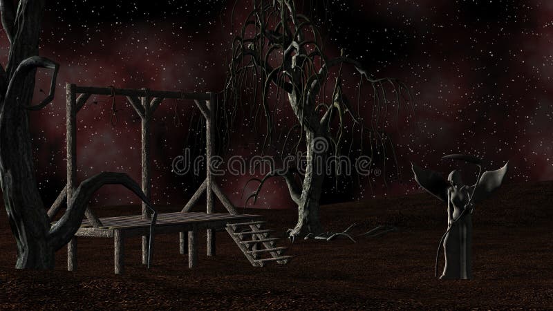 Angel of Death - Spooky Night Background with Gallows, Crows, Creepy ...