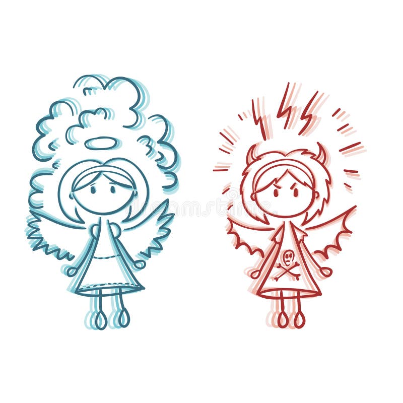 Angel and Demon Sketch, Vector. Stock Vector - Illustration of horns ...