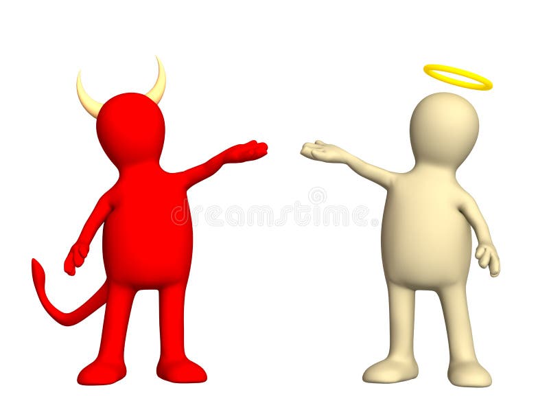 Devil and Angel Pulling 3d Person for Hands Stock Illustration ...