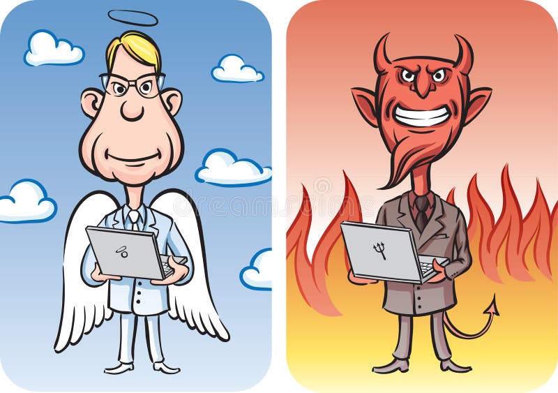Angel and Devil with Laptop Computers Stock Vector - Illustration of ...