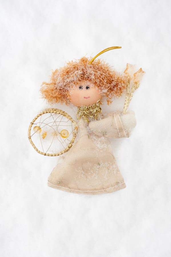 Angel Doll Made from Fabric on Snow Stock Image - Image of cute ...