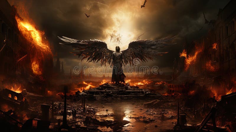 Angel Fallen between the Flames of Hell. Generative AI Stock ...