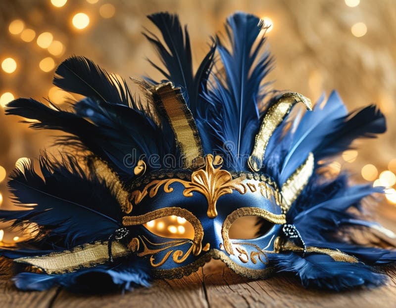 Angel Feather Mask Navy Blue and Gold Texture Background. Carnaval Ve ...
