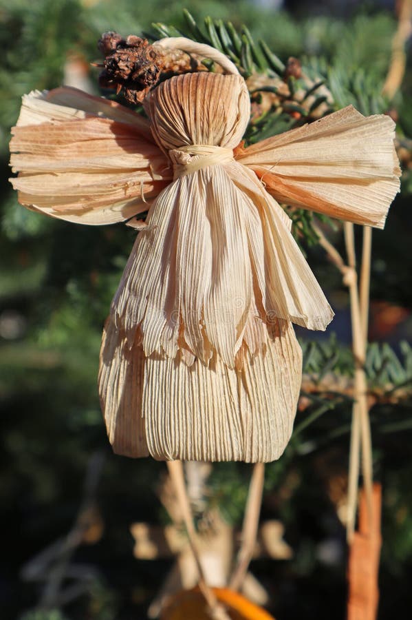 Angel Figurine Made of Corn Leaves on the Christmas Tree Stock Photo ...