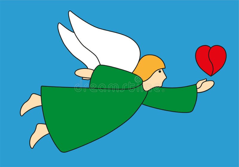 Angel in Flight with Heart. Stock Vector - Illustration of green ...