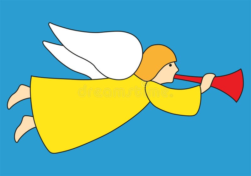 Angel in flight with horn. stock vector. Illustration of background ...