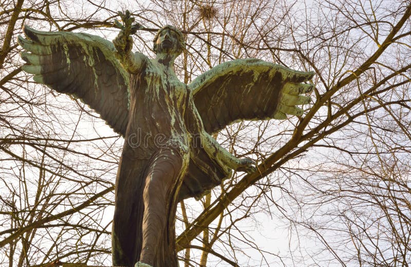 Angel in a forest, statue stock photo. Image of wings - 67447252