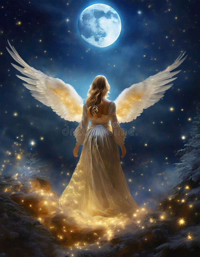 Angel with full moon stock illustration. Illustration of cartoon ...