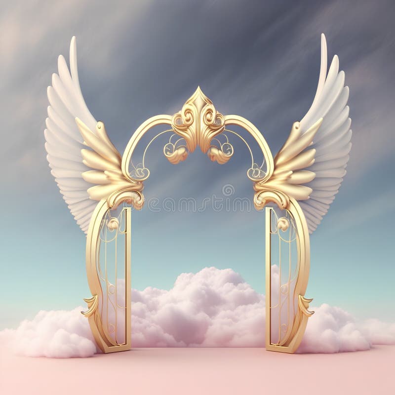 Angel Gate with Wings and Clouds in the Sky, 3d Render Stock ...