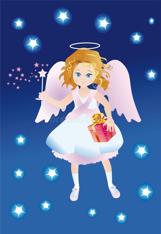 Angel with a Gift and Magic Stick Stock Vector - Illustration of gifts ...