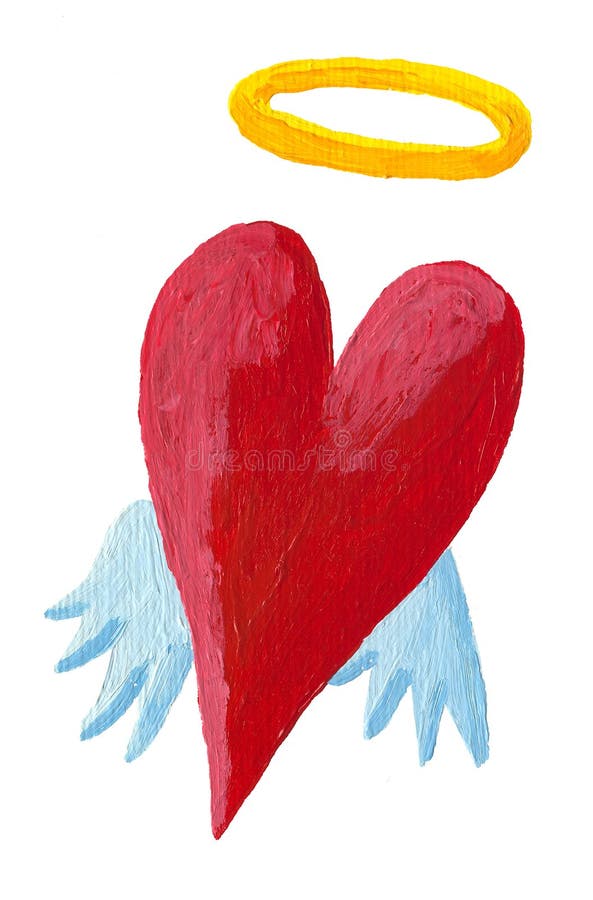 Angel Red Heart Cartoon Emoji Face Character With Wings And Halo Stock ...