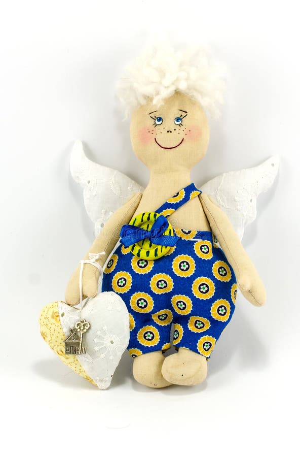 Angel with Heart Contained House and Key on White Background Stock ...