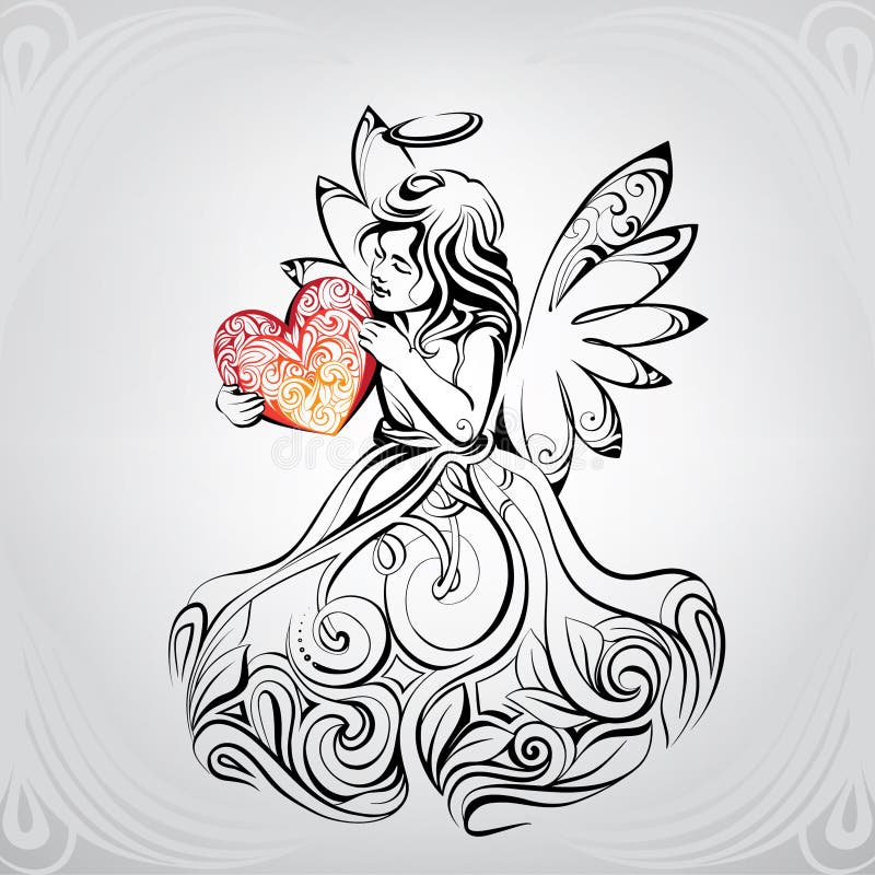 Angel with Heart in Hands. Vector Illustration Stock Vector ...