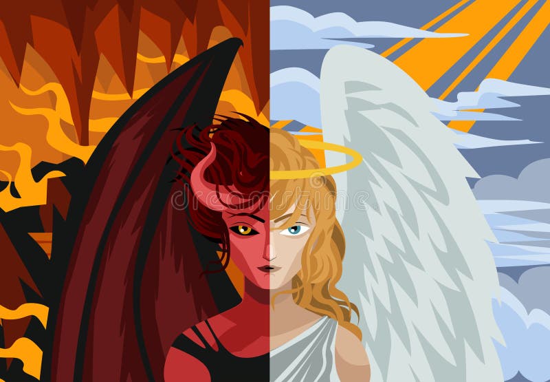 Angel in Heaven and Demon in Hell Stock Vector - Illustration of ...