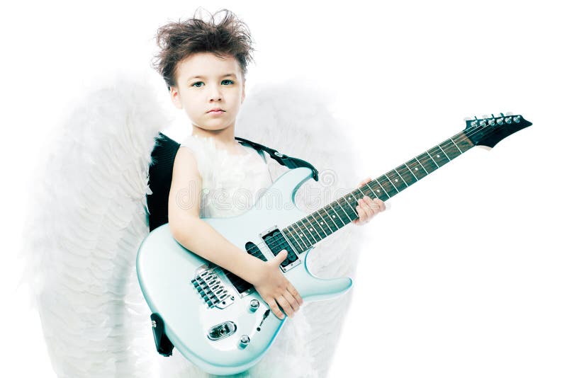 Angel with his guitar stock image. Image of people, musician - 12496539