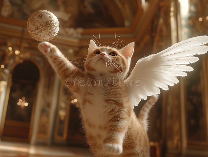 Angel Kitten Having Fun Playing with Ball Stock Photo - Image of ...