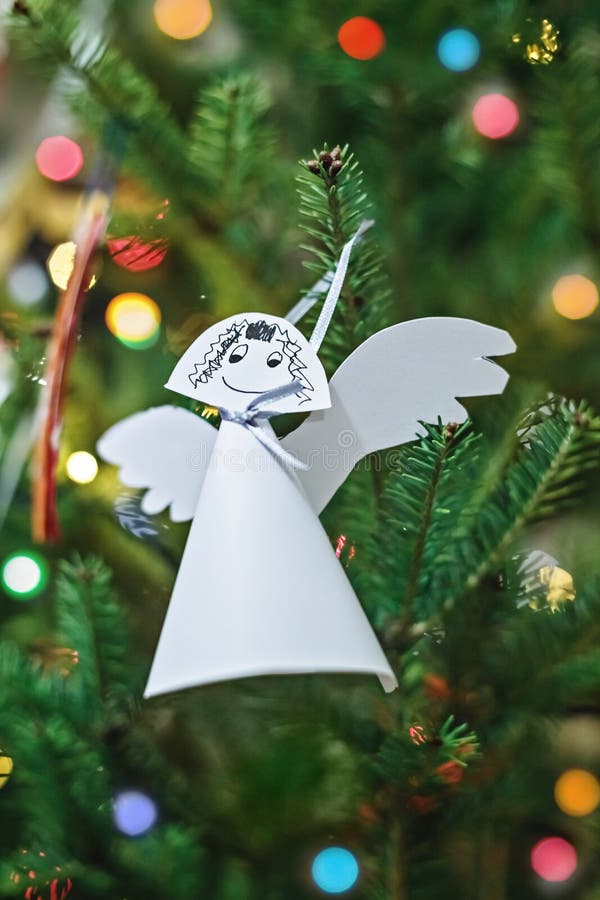 Paper Angel Hanging on Christmas Tree Stock Image - Image of hanging ...