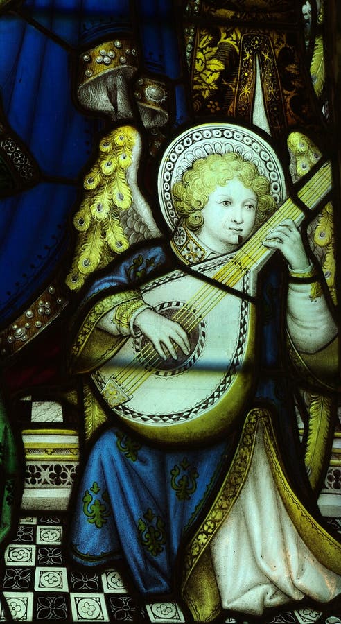 Angel Making Music in Stained Glass Editorial Image - Image of good ...