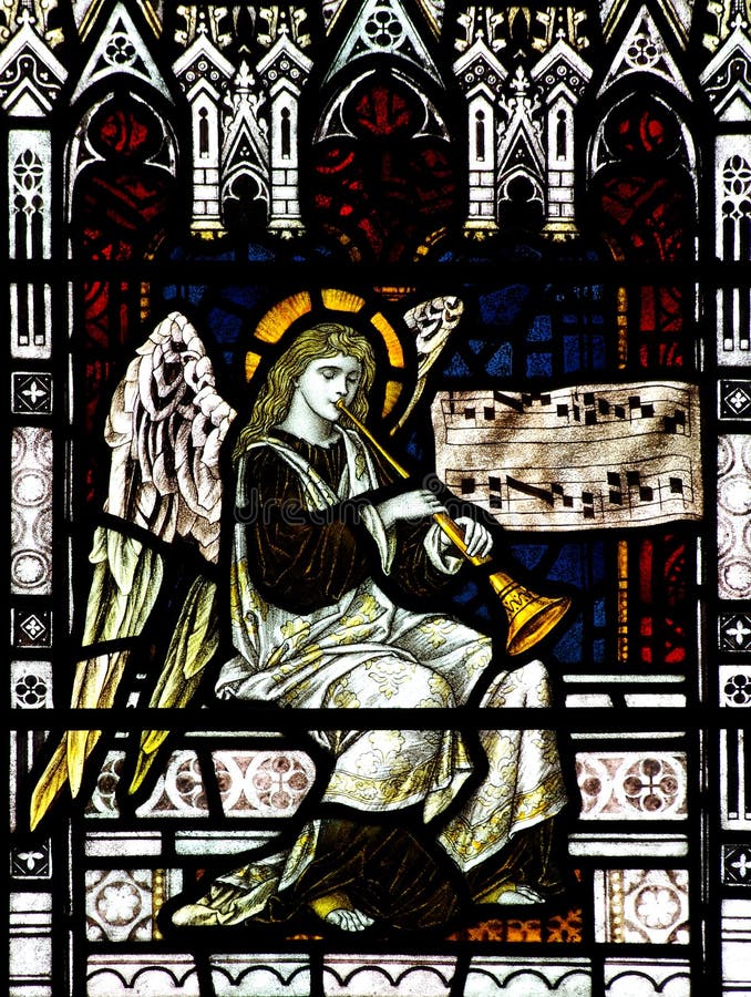 Angel Making Music in Stained Glass Stock Image - Image of glass ...