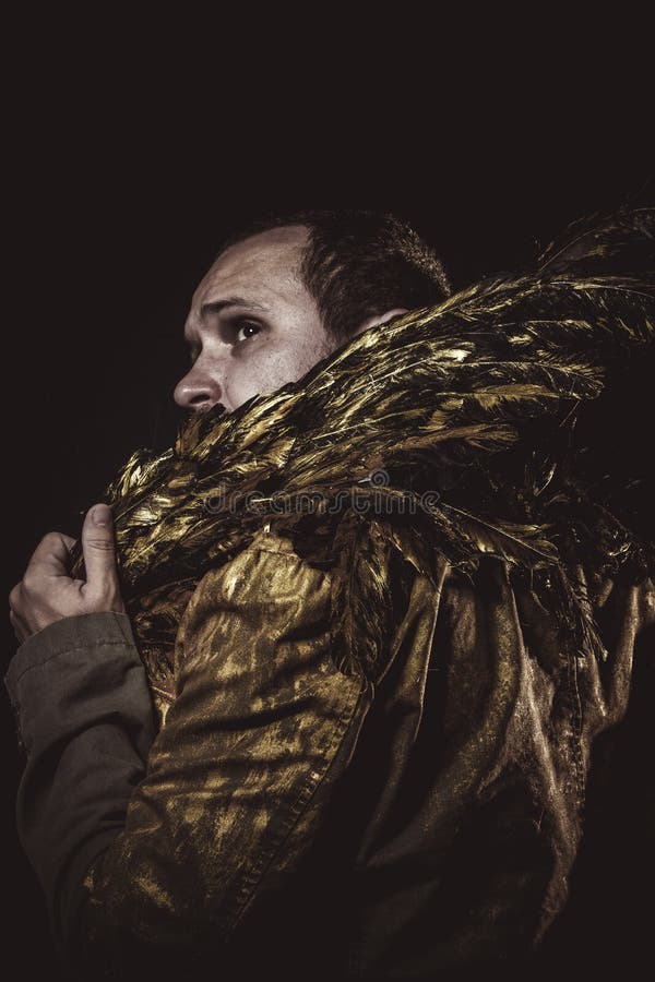 Angel, Man Beard and Suit Made with Golden Wings Stock Image - Image of ...