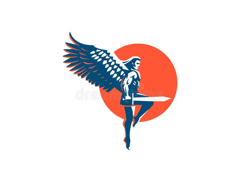 Angel man. Vector emblem. stock vector. Illustration of drawing - 124406319