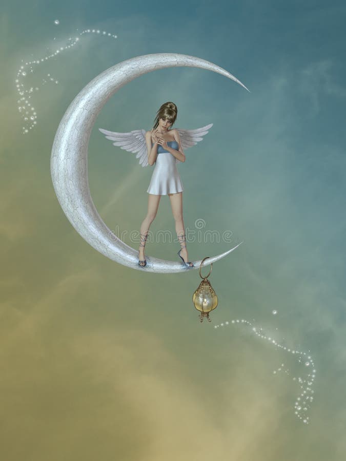 Angel in the moon stock illustration. Illustration of beautiful - 51102580