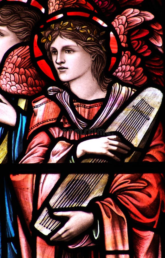 An Angel with a Music Instrument in Stained Glass Stock Image - Image ...