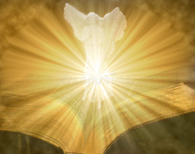 Angel on Open Lighted Bible Stock Photo - Image of belief, antique ...