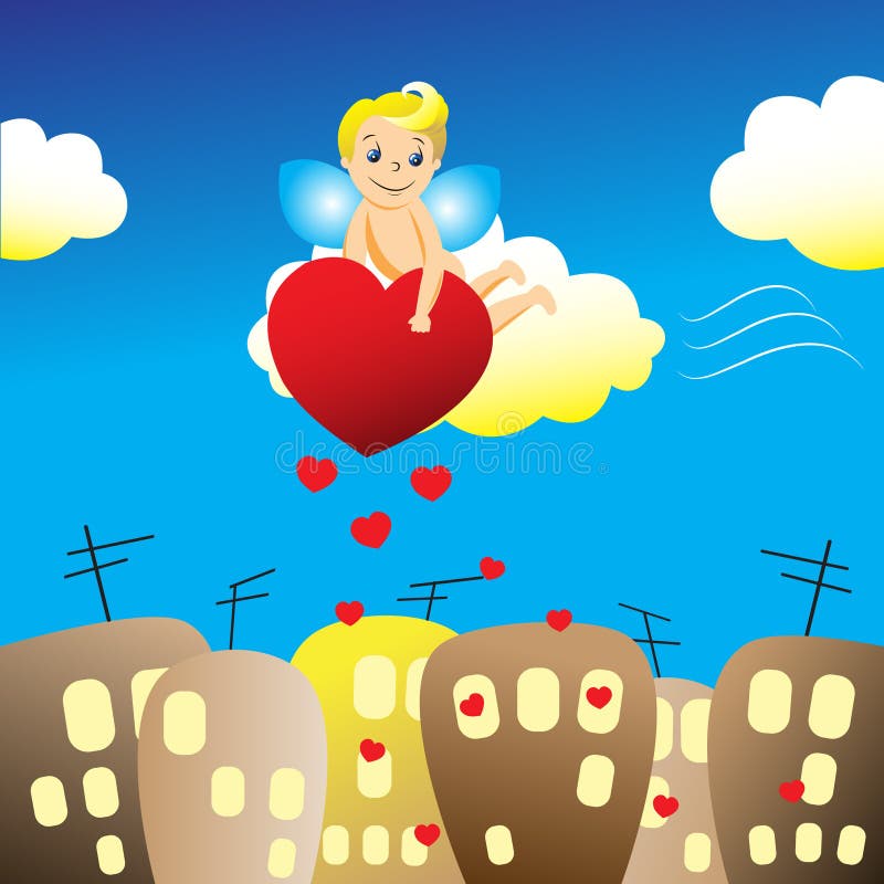 An angel over the city stock illustration. Illustration of gifts - 47892814