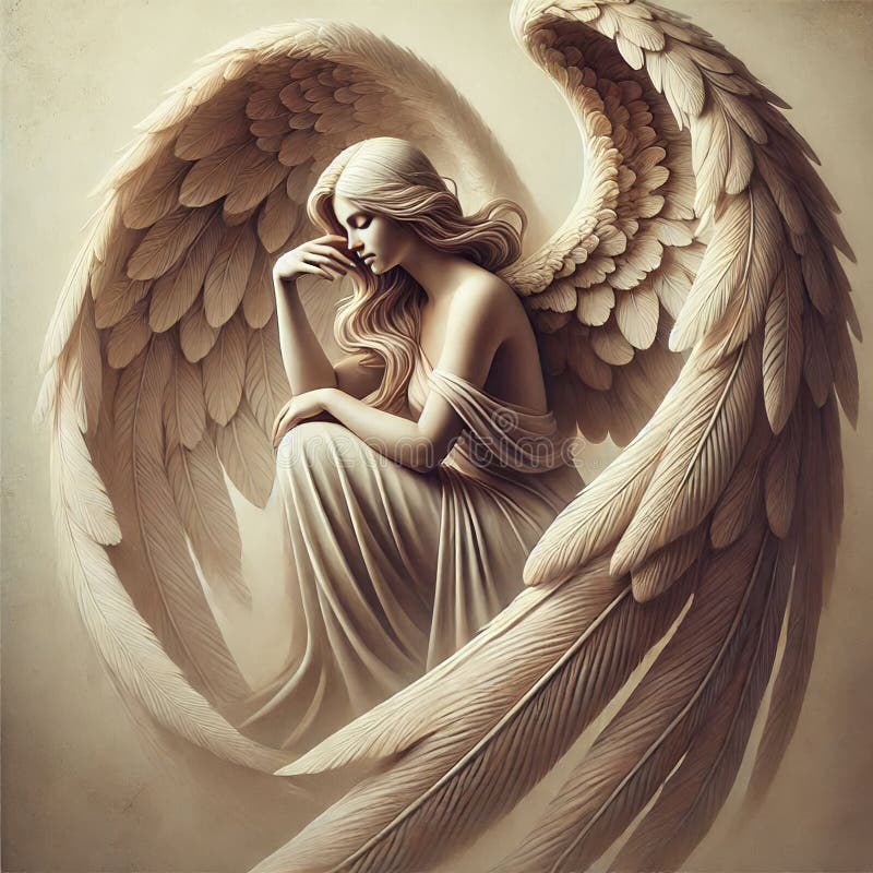 Angel Painting Design Contemplating Stock Illustration - Illustration ...