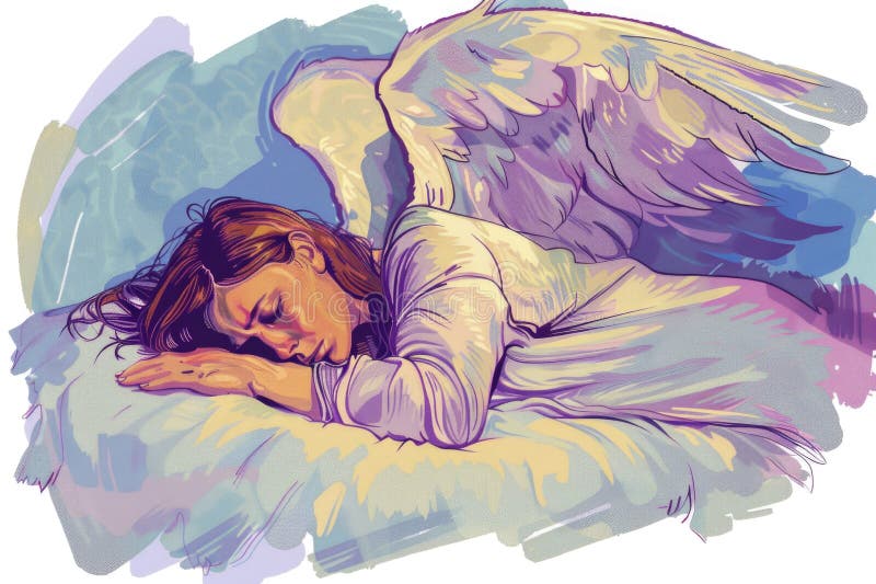 An Angel Peacefully Sleeping on a Bed, Ideal for Religious or Spiritual ...