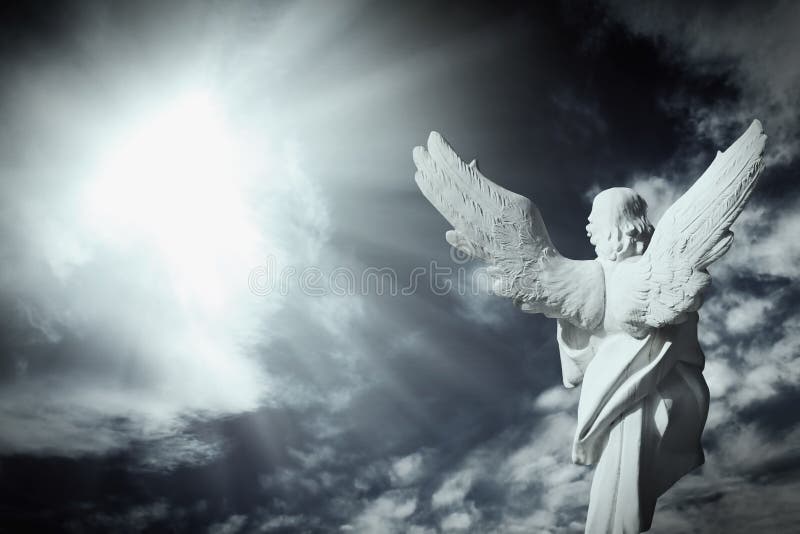 Angel in the Rays of the Sun. Night Scene Stock Photo - Image of peace ...