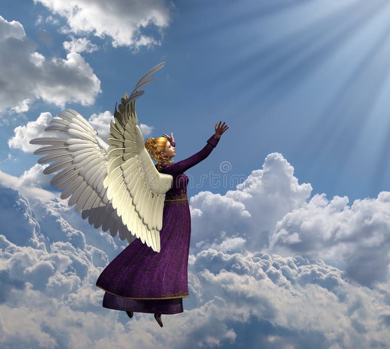Angel Reaching for Heavenly Light Stock Illustration - Illustration of ...