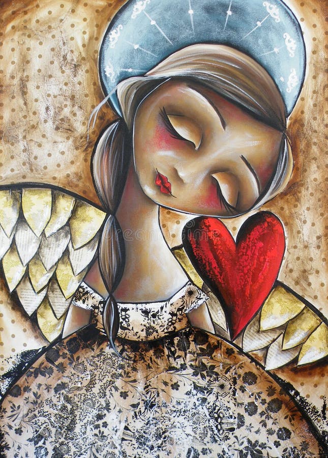 Angel with red heart stock illustration. Illustration of spiritual ...