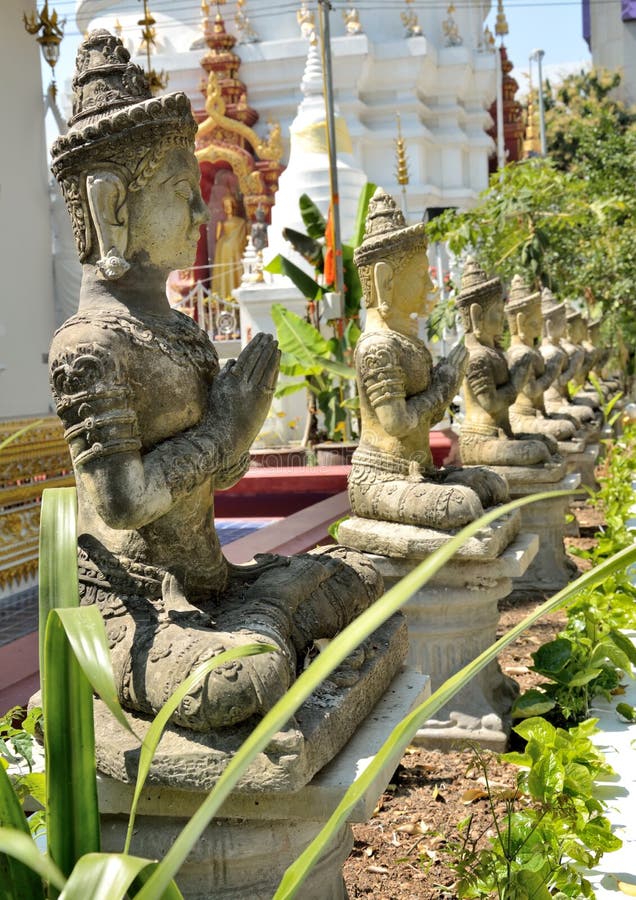 Angel Sculpture Lined Old Stone Temple Stock Photo - Image of temple ...