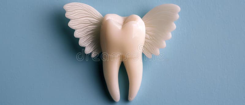 An Angel-shaped Tooth with Wings at Its Back, Against a Blue Background ...