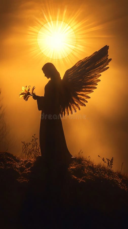 Angel Silhouette with Easter Lily Stock Photo - Image of harmony ...