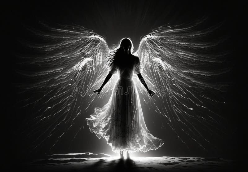 Angel Silhouette in White Dress with Light Around Him, Angel in the ...