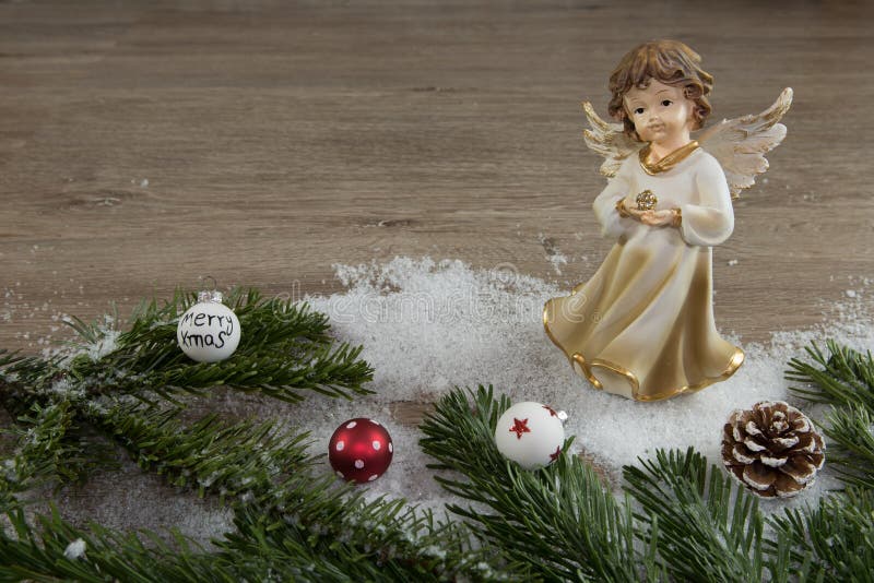 Angel in the Snow and Red Christmas Balls Stock Image - Image of ...