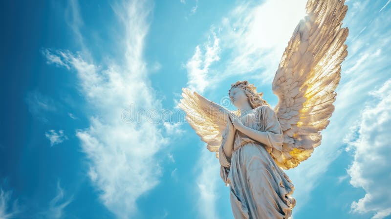 Angel Spirit Across a Bright Blue Sky with Clouds Stock Image - Image ...