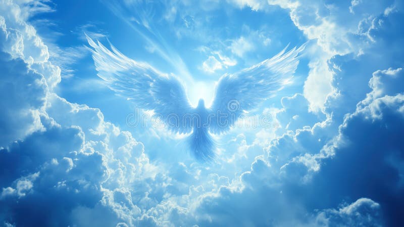 Angel Spirit Across a Bright Blue Sky with Clouds Stock Photo - Image ...