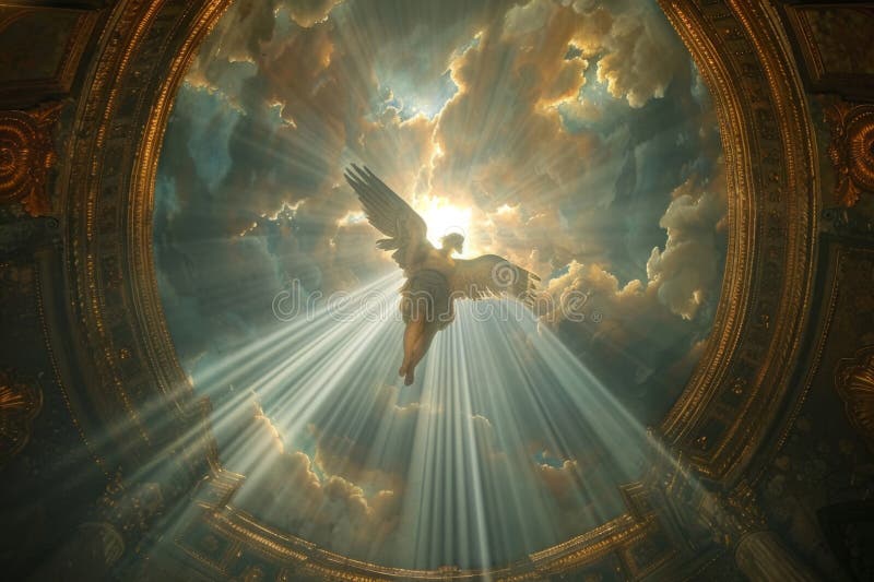 Angel Spreading Its Wings Under Sunlight with Clouds Stock Image ...