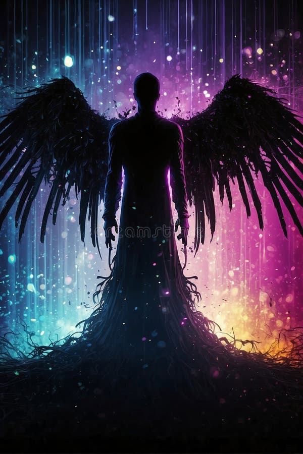 Angel Standing in Front of Colorful Background. Generative AI. Stock ...