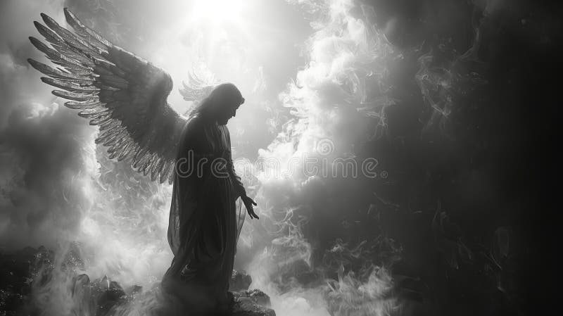 An Angel Stands in a Cloud-Filled Heaven Stock Photo - Image of holy ...