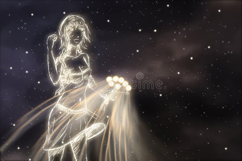 Angel with star flowers stock illustration. Illustration of falling ...