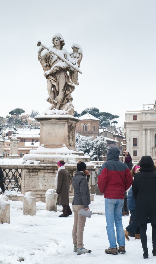 Angel Statue on the Bridge Winter View in Rome Editorial Image - Image ...