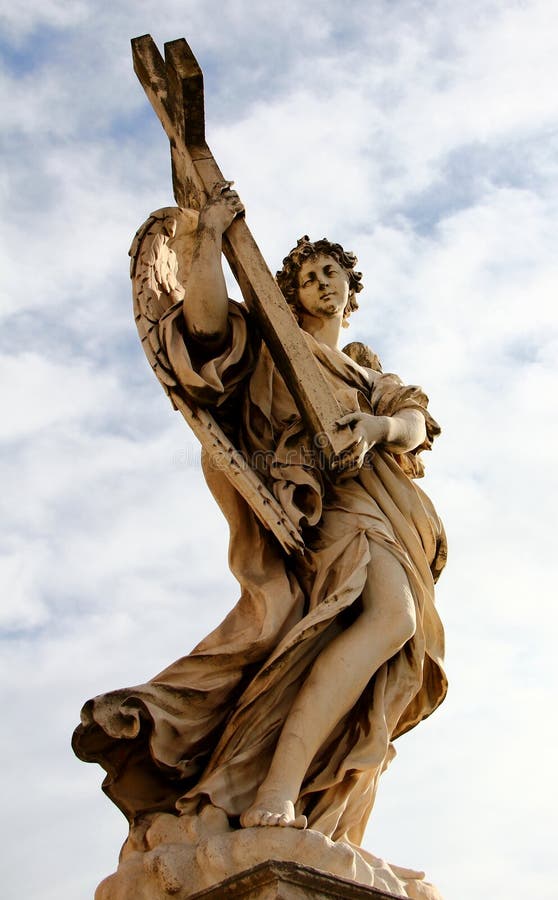 Angel Statue with Cross, St Angels Bridge, Rome Stock Photo - Image of ...