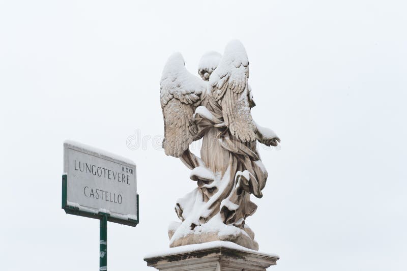 Angel Statue with Wings Back View Winter in Rome Stock Photo - Image of ...