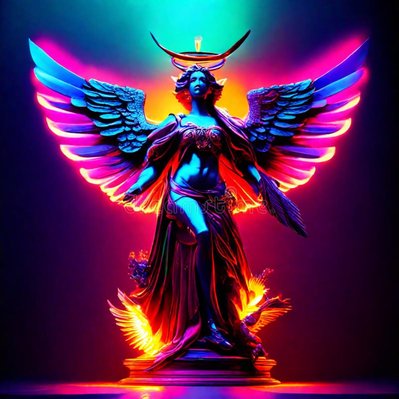 Angel Statue with Wings in the Rays of Light. 3D Illustration Stock ...