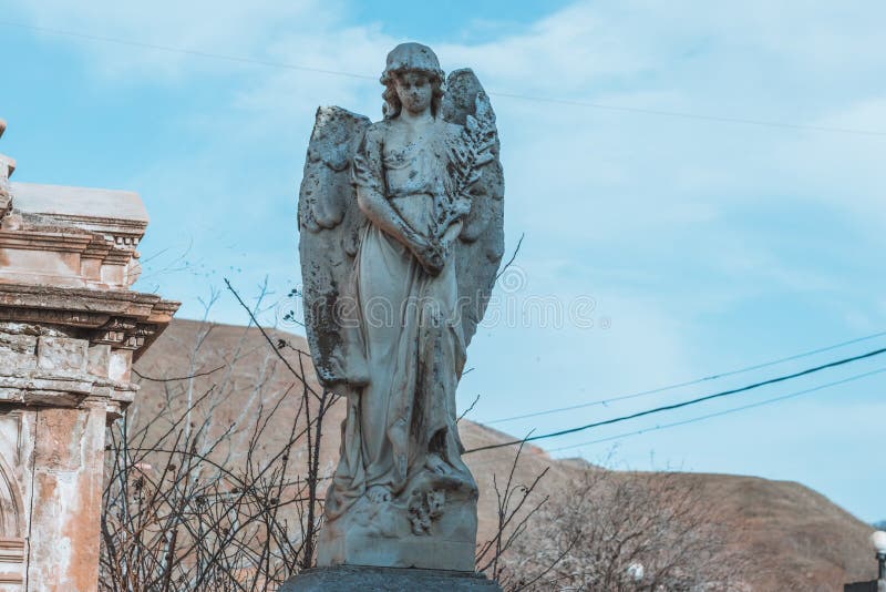 Angel Statues Near Church. Angel and Clouds Stock Image - Image of ...